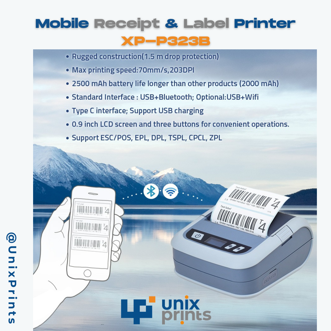 Mobile Receipt & Label Printer XP-P323B – Unix